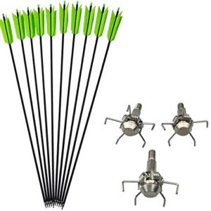 AMEYXGS Archery Flu Flu Arrows and Judo Arrow Heads 30 Inch Mix Carbon Arrow Spine 500 with 4 Turkey Feather for Compound Bow Recurve Bow Competition and Target Practice (Green 1#)