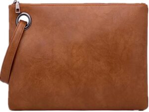 unique vegan women clutch bag pu leather envelope clutch bag handbag wristlets for beach holiday (brown)