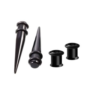 hekeuor 4 piece acrylic tapers and steel single flared tunnel plugs ear stretching kit 7mm/1g (black + black)