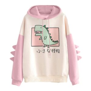 boxinay women's teen girls cute dinosaur long sleeve hoodies casual loose sweaters hooded sweatshirts pullover tops shirts pink