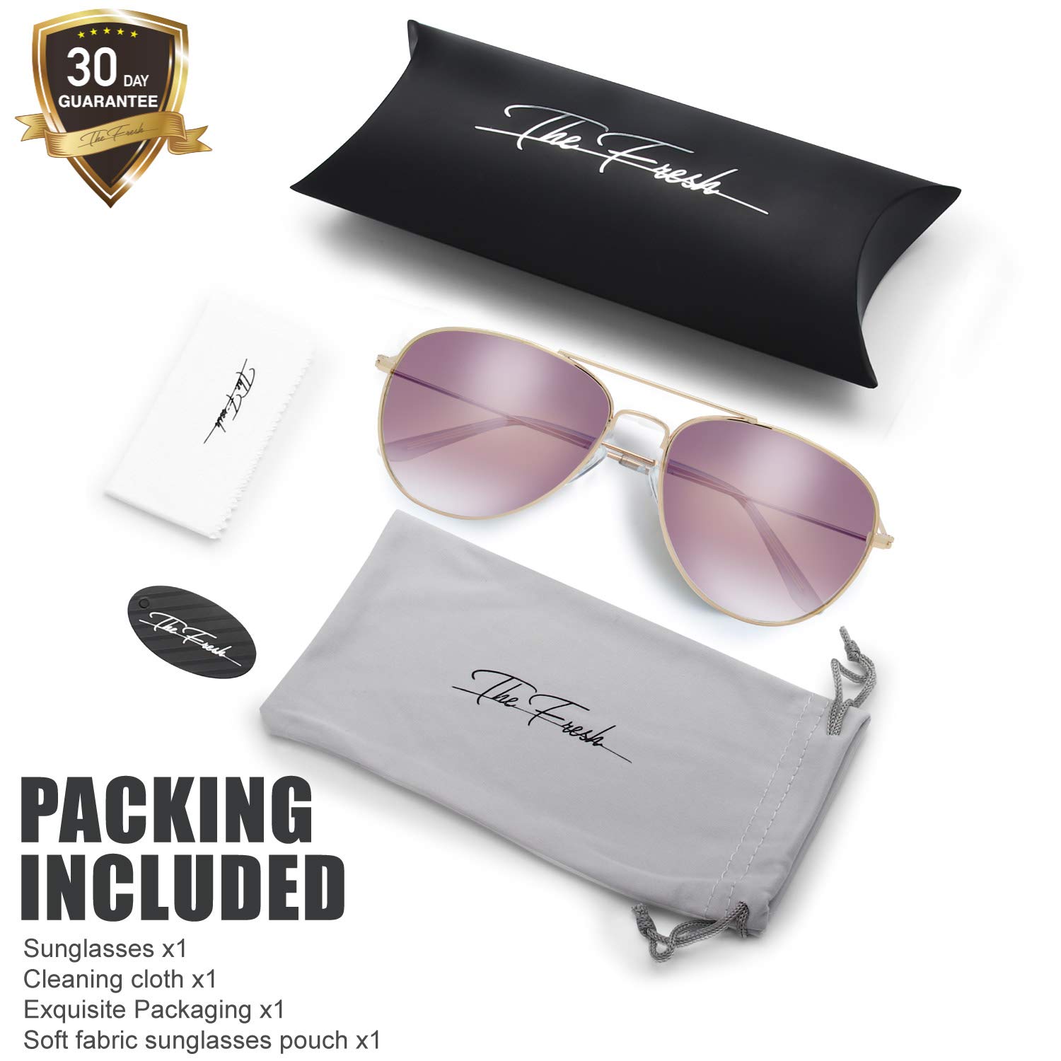 The Fresh Classic Metal Frame Mirror Lens Aviator Sunglasses with Gift Box (05c-GOLD, Gradient PINK)