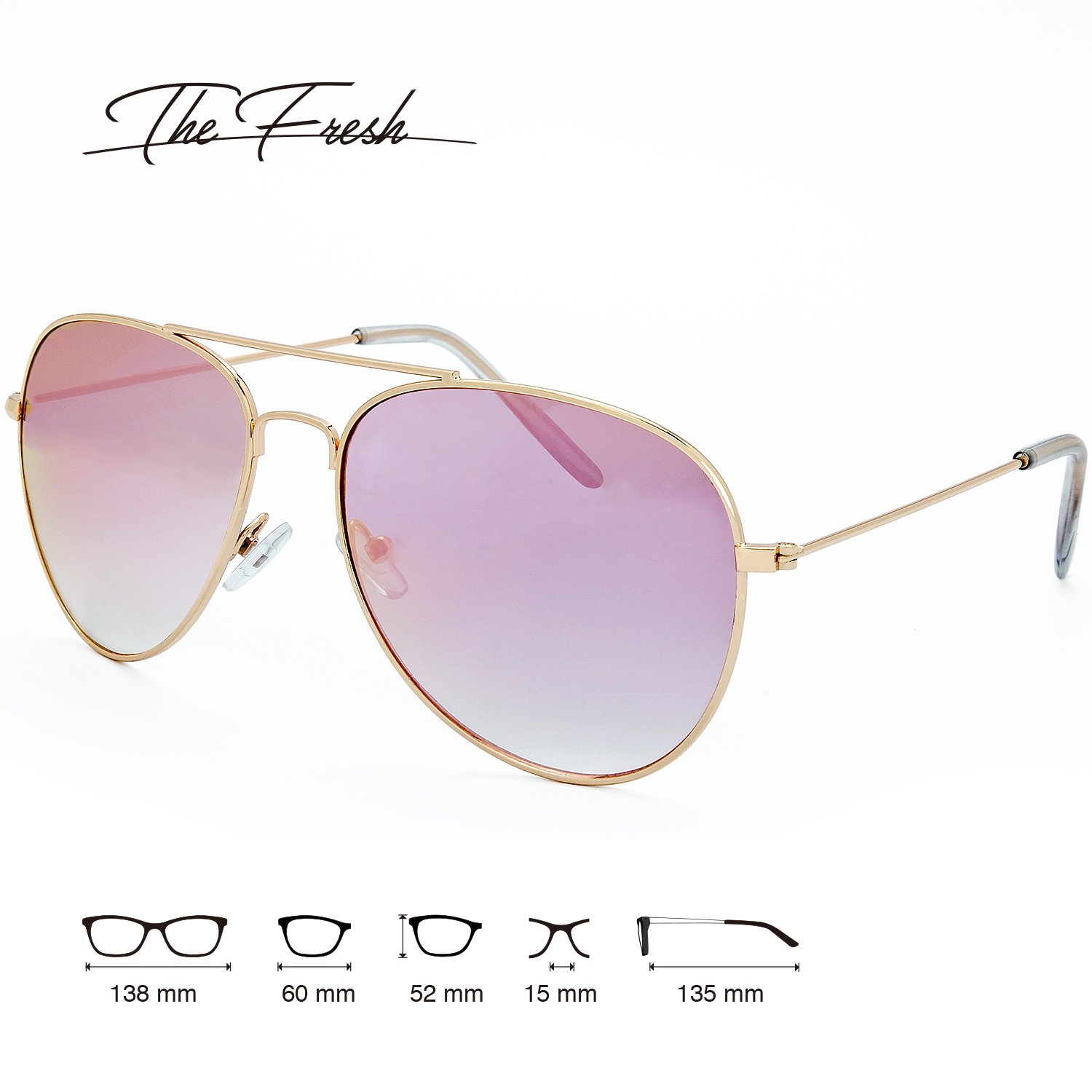 The Fresh Classic Metal Frame Mirror Lens Aviator Sunglasses with Gift Box (05c-GOLD, Gradient PINK)