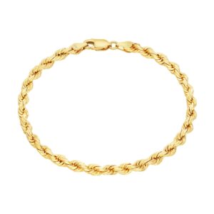 nuragold 10k yellow gold 4mm rope chain diamond cut bracelet or anklet, mens womens jewelry 7" 7.5" 8" 8.5" 9"