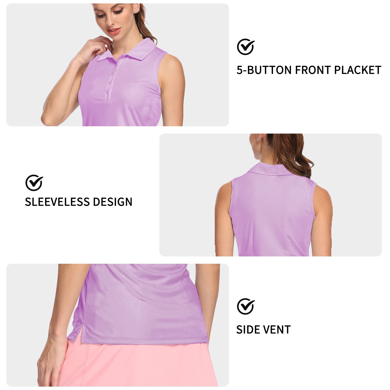 LastFor1 Women's Polo Sleeveless Shirts UPF 50+ Quick Dry Golf Tennis Athletic Tank Tops Outdoor Sports Purple XL