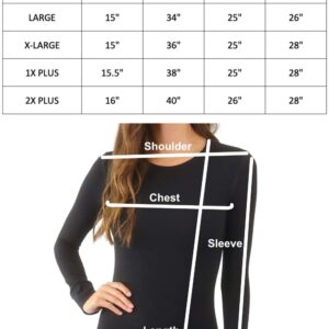 Pure Look Women's Long Sleeve Waffle Knit Stretch Cotton Thermal Underwear Shirt, Large, Henley Black