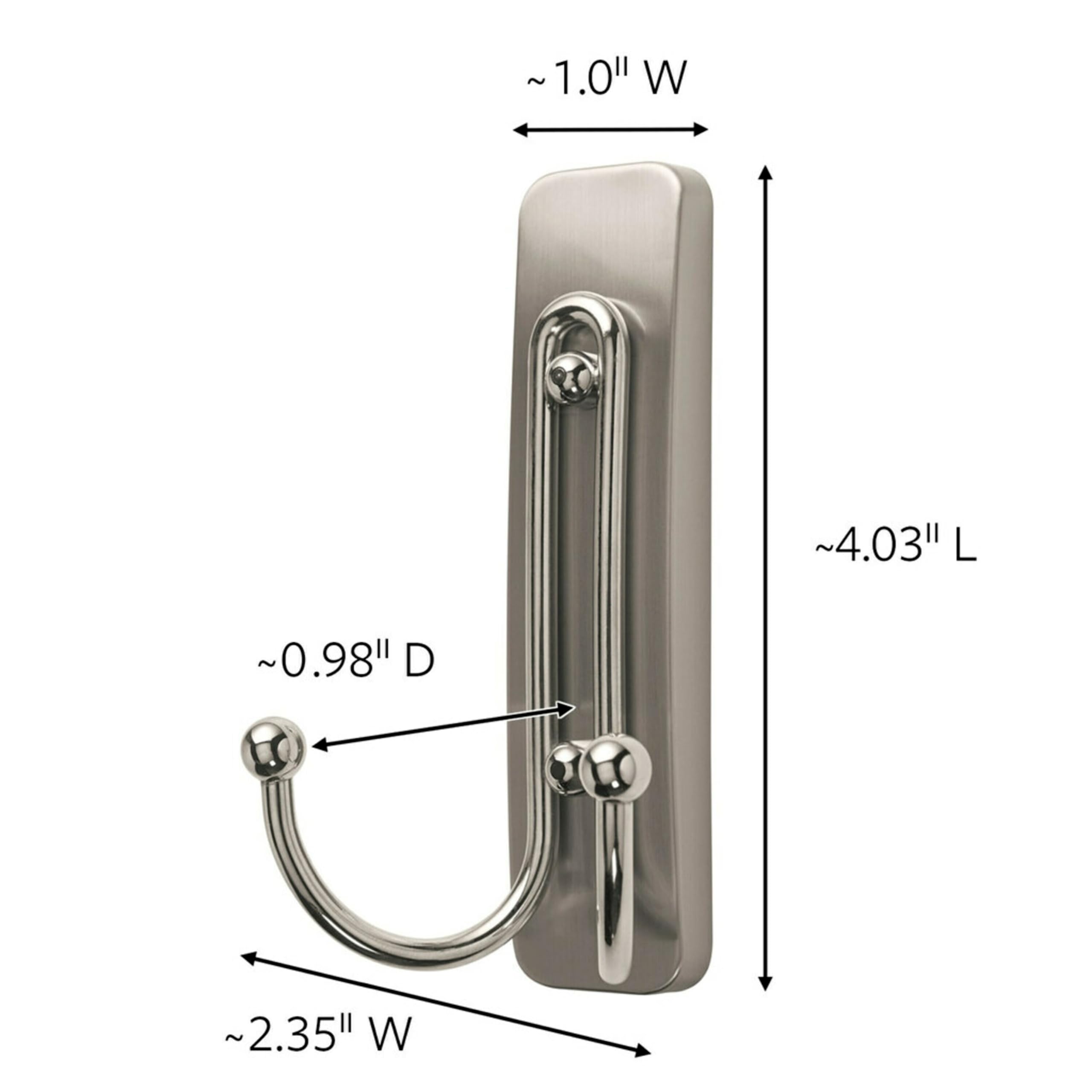 Command Large Wall Hooks, Damage Free Hanging Wall Hooks with Adhesive Strips, No Tools Double Wall Hooks for Hanging Decorations in Living Spaces, 2 Brushed Nickel Plastic Hooks and 2 Command Strips