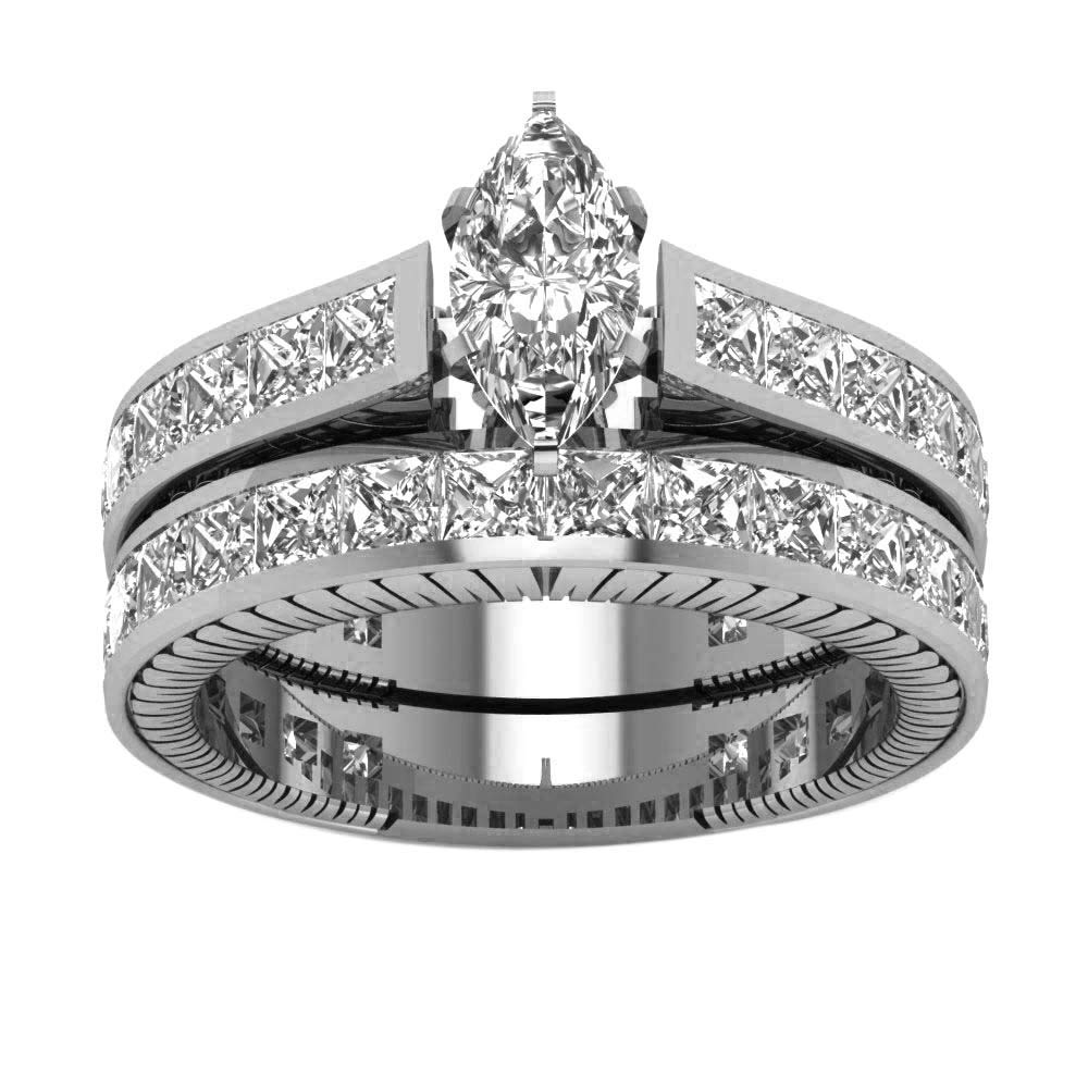 White Gold Filled Bridal Sets Marquise cut Cz Engagement Ring 2pcs Womens Wedding Ring Sets