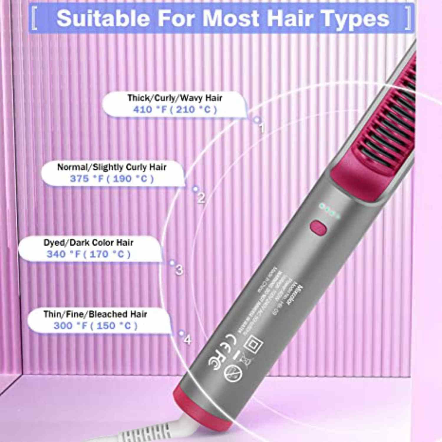 Mixcolor Hair Straightener Brush, Hair Straightening Iron with 30s Fast Heating Up & 4 Temp Settings & Anti-Scald, Professional Salon at Home, Travel and Salon, Silver