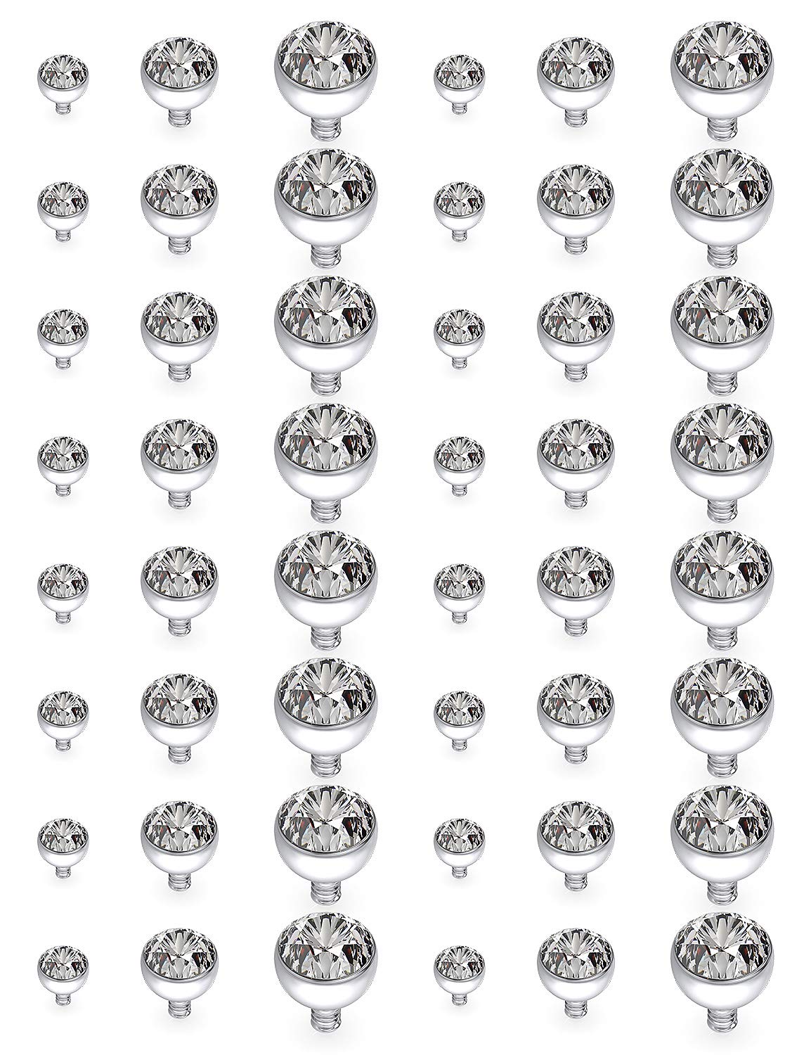 Gadeaila 14G Dermal Piercing Jewelry, 48Pcs Titanium Anchor Tops with 2/3/4MM White CZ Diamonds, for Women & Men