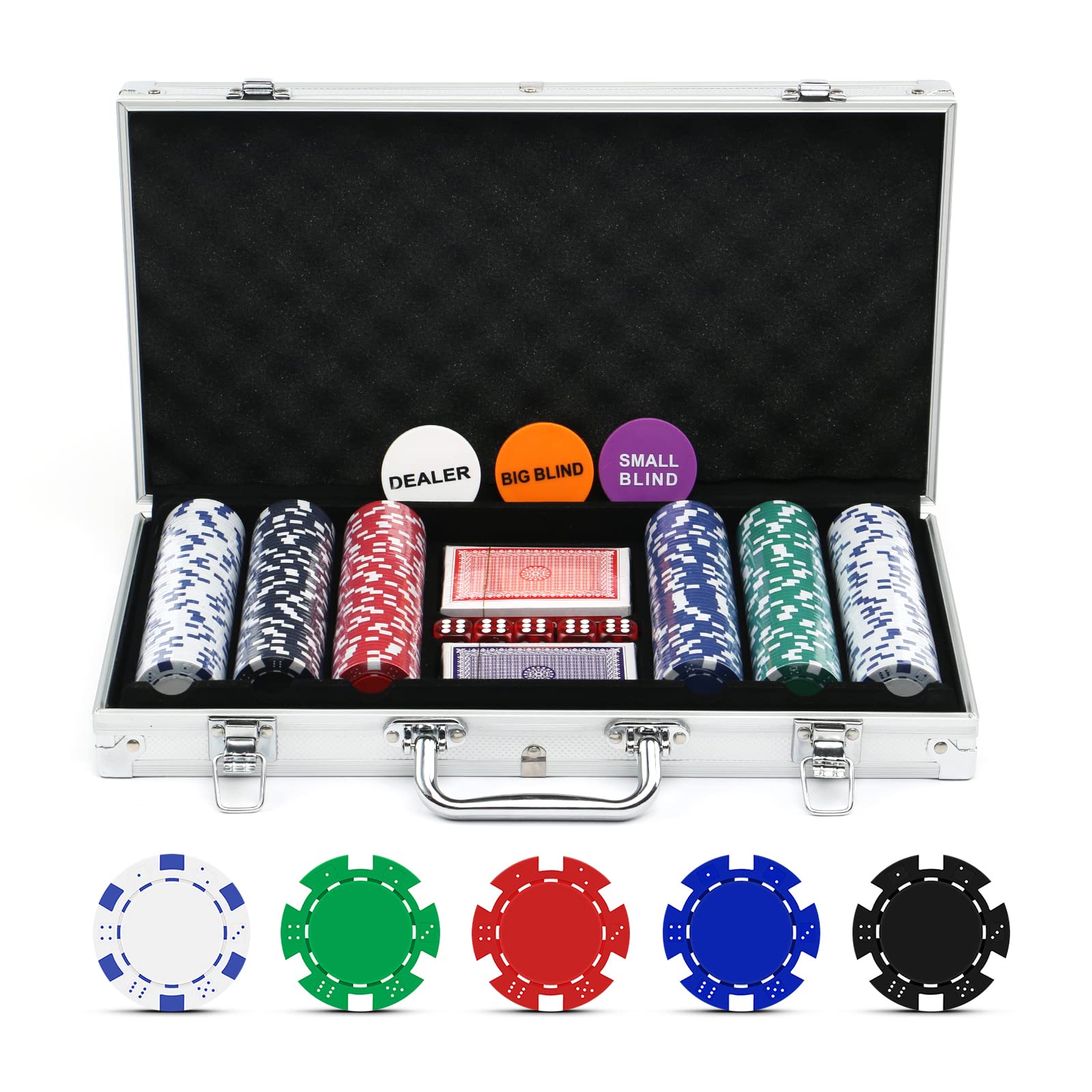 NOLIE Casino Poker Chip Set 300 PCS with Reinforced Aluminum Case for Gambling(11.5 Gram)