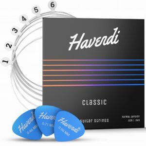 havendi® guitar strings for classical guitar - brilliant sound quality strings made of nylon for classical guitar coated with silver (6 string set) incl. 3 picks