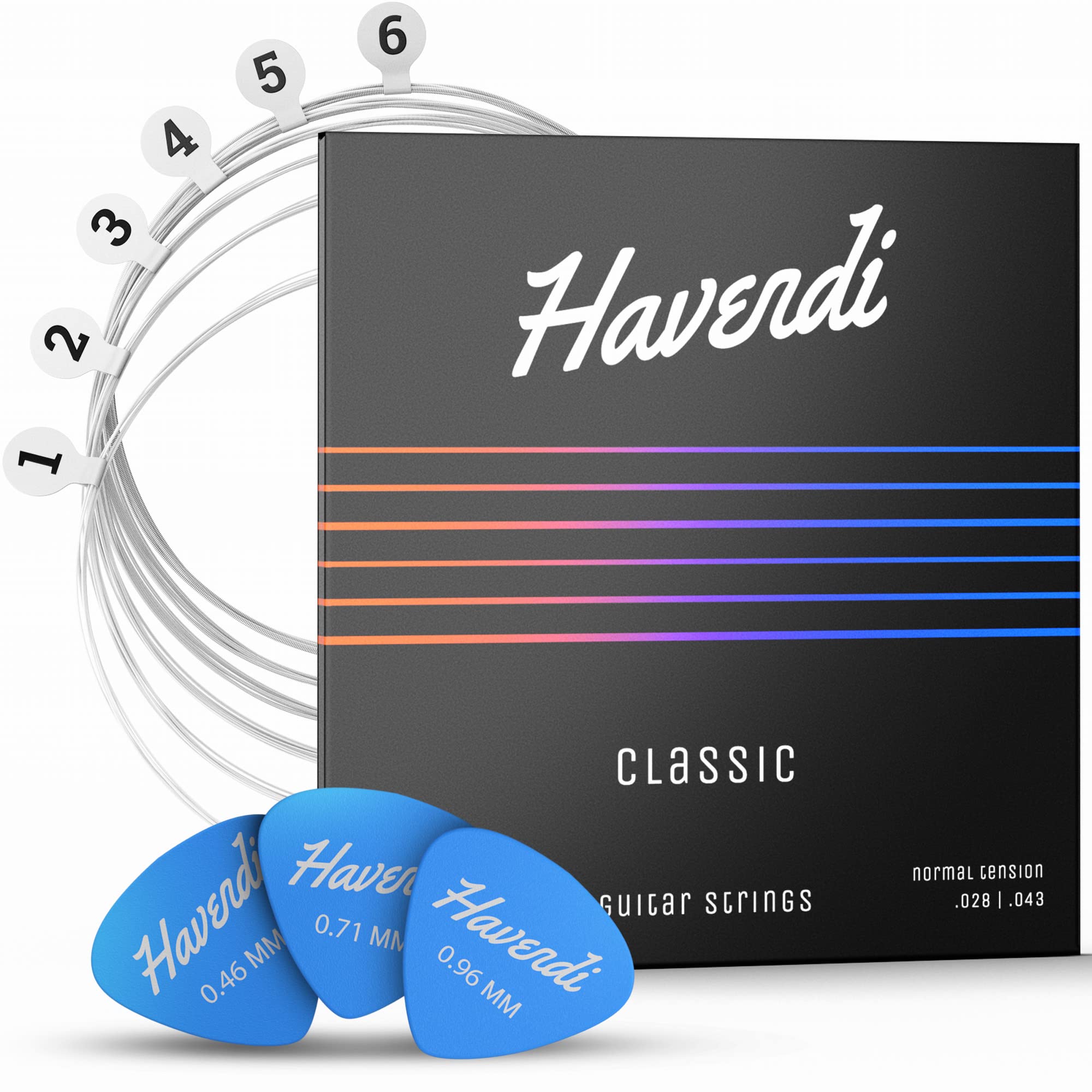 HAVENDI® Guitar Strings for classical guitar - brilliant sound quality strings made of nylon for classical guitar coated with silver (6 string set) incl. 3 picks