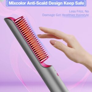 Mixcolor Hair Straightener Brush, Hair Straightening Iron with 30s Fast Heating Up & 4 Temp Settings & Anti-Scald, Professional Salon at Home, Travel and Salon, Silver