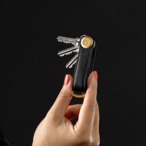 Orbitkey Saffiano Leather Key Organizer, Licorice Black | Holds up to 7 Keys