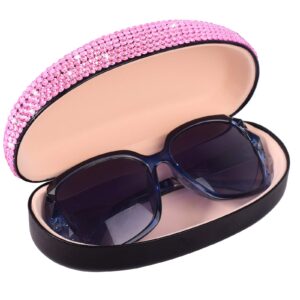 Eyeglasses Glasses Case Pink Bling Crystal Rhinestone Hard Shell Protective Large Eyeglass Case for Eyeglasses Sunglasses