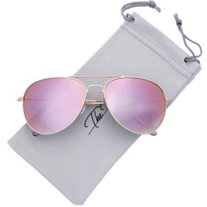 the fresh classic metal frame mirror lens aviator sunglasses with gift box (05c-gold, gradient pink)