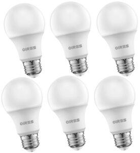 oires 60w equivalent led light bulb 800 lumens a19 shape bulbs 2700k warm white non-dimmable ul listed 9 watt e26 base suitable for use in enclosed fixtures & damp locations - 6 pack