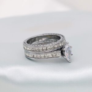 White Gold Filled Bridal Sets Marquise cut Cz Engagement Ring 2pcs Womens Wedding Ring Sets