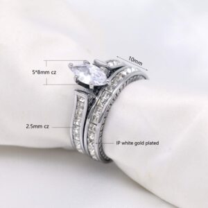 White Gold Filled Bridal Sets Marquise cut Cz Engagement Ring 2pcs Womens Wedding Ring Sets