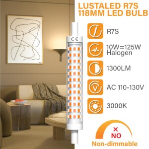 Lustaled R7s LED Bulb 118mm 10W 1300LM Warm White 3000K 110-130V J118 J Type Linear Double Ended 100W Halogen Equivalent for Floodlight Landscape (2 Pack Not Dimmable)