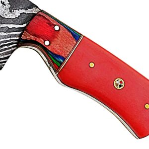 Damascus Steel Hunting Knife - Fixed Blade Knives with Sheath - Firm Grip Handle Made of Rose Wood (Mac)