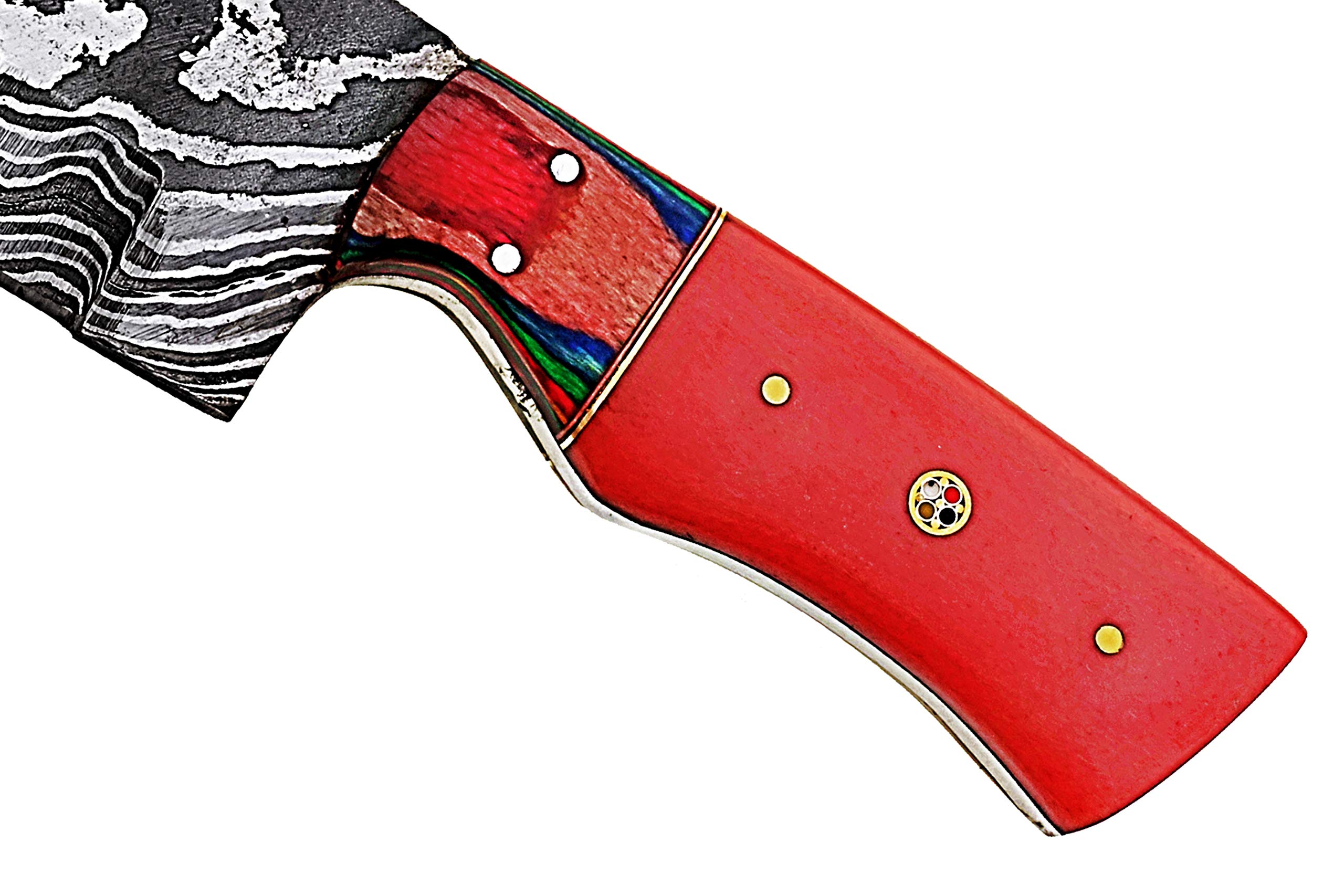 Damascus Steel Hunting Knife - Fixed Blade Knives with Sheath - Firm Grip Handle Made of Rose Wood (Mac)