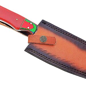 Damascus Steel Hunting Knife - Fixed Blade Knives with Sheath - Firm Grip Handle Made of Rose Wood (Mac)