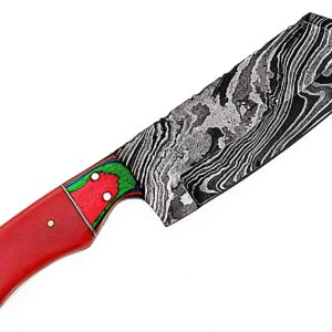 Damascus Steel Hunting Knife - Fixed Blade Knives with Sheath - Firm Grip Handle Made of Rose Wood (Mac)