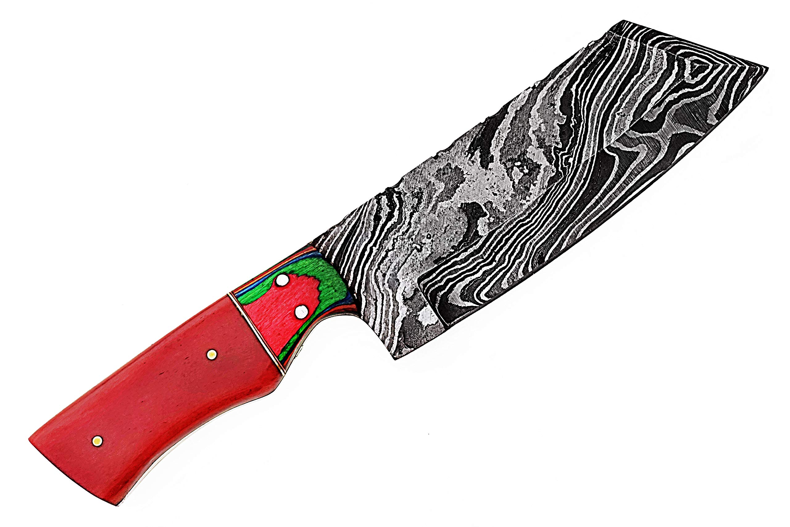 Damascus Steel Hunting Knife - Fixed Blade Knives with Sheath - Firm Grip Handle Made of Rose Wood (Mac)