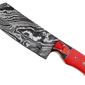 Damascus Steel Hunting Knife - Fixed Blade Knives with Sheath - Firm Grip Handle Made of Rose Wood (Mac)