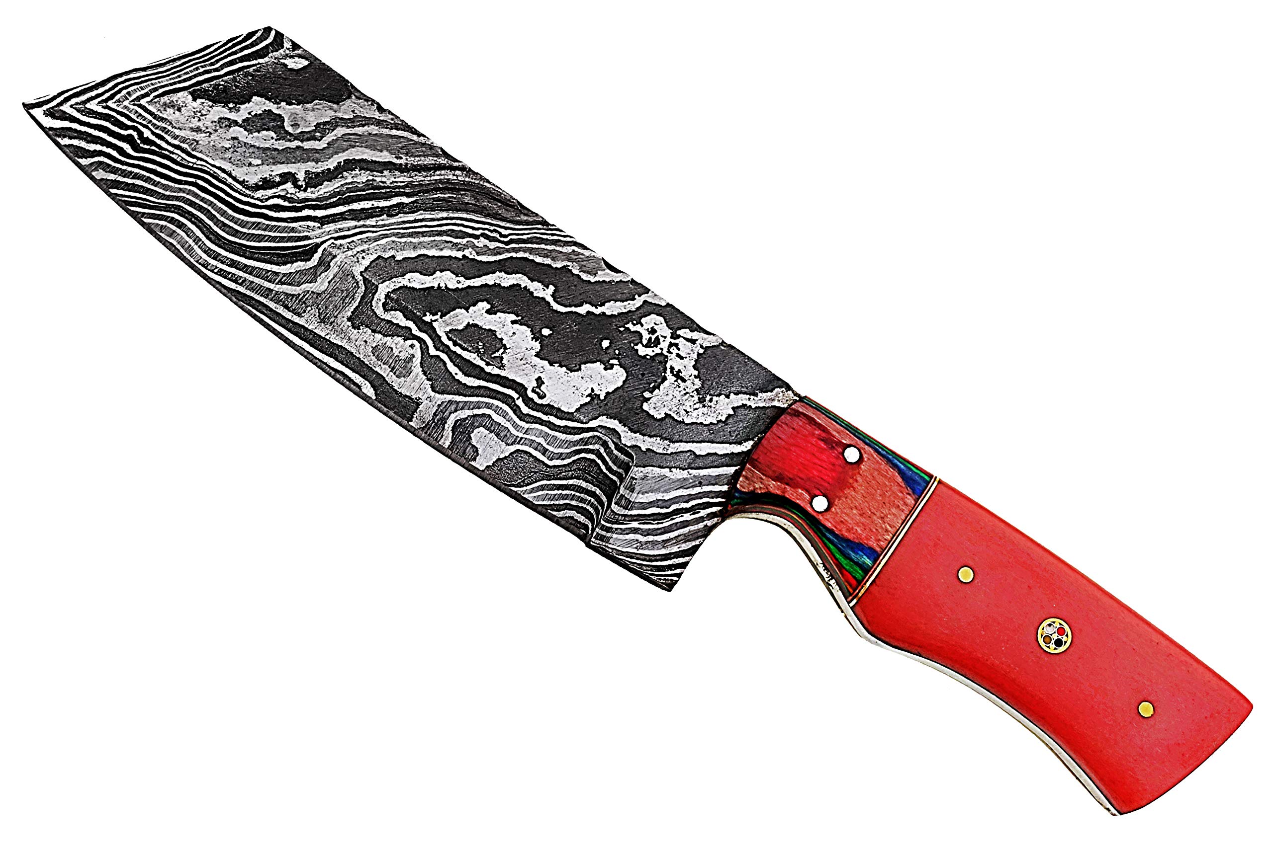 Damascus Steel Hunting Knife - Fixed Blade Knives with Sheath - Firm Grip Handle Made of Rose Wood (Mac)