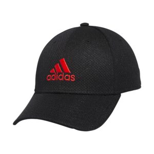 adidas men's zags 2.0 structured mid crown a-flex stretch fit hat, black/hi-res red, large-x-large