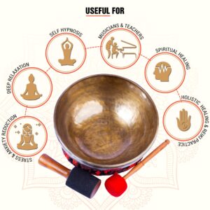 Himalayan Bazaar Large Tibetan Singing Bowl Set - 9" Master Healing Grade For Sound Bath Chakra 7 Metal Meditation Yoga