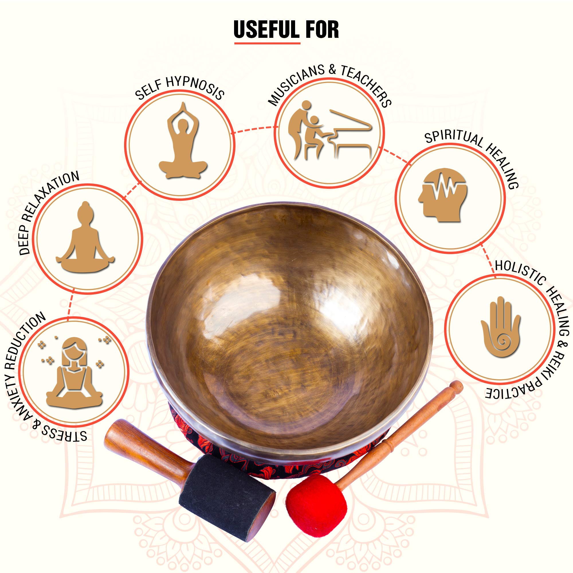 Himalayan Bazaar Large Tibetan Singing Bowl Set - 9" Master Healing Grade For Sound Bath Chakra 7 Metal Meditation Yoga