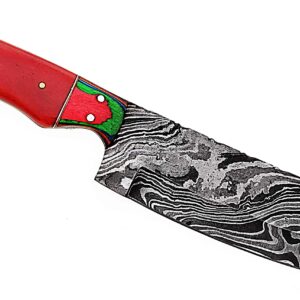 Damascus Steel Hunting Knife - Fixed Blade Knives with Sheath - Firm Grip Handle Made of Rose Wood (Mac)