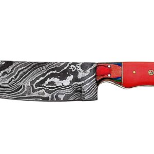 Damascus Steel Hunting Knife - Fixed Blade Knives with Sheath - Firm Grip Handle Made of Rose Wood (Mac)