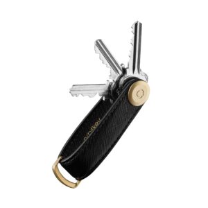 orbitkey saffiano leather key organizer, licorice black | holds up to 7 keys