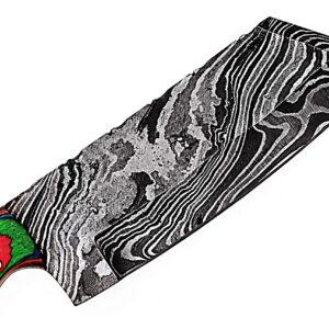 Damascus Steel Hunting Knife - Fixed Blade Knives with Sheath - Firm Grip Handle Made of Rose Wood (Mac)