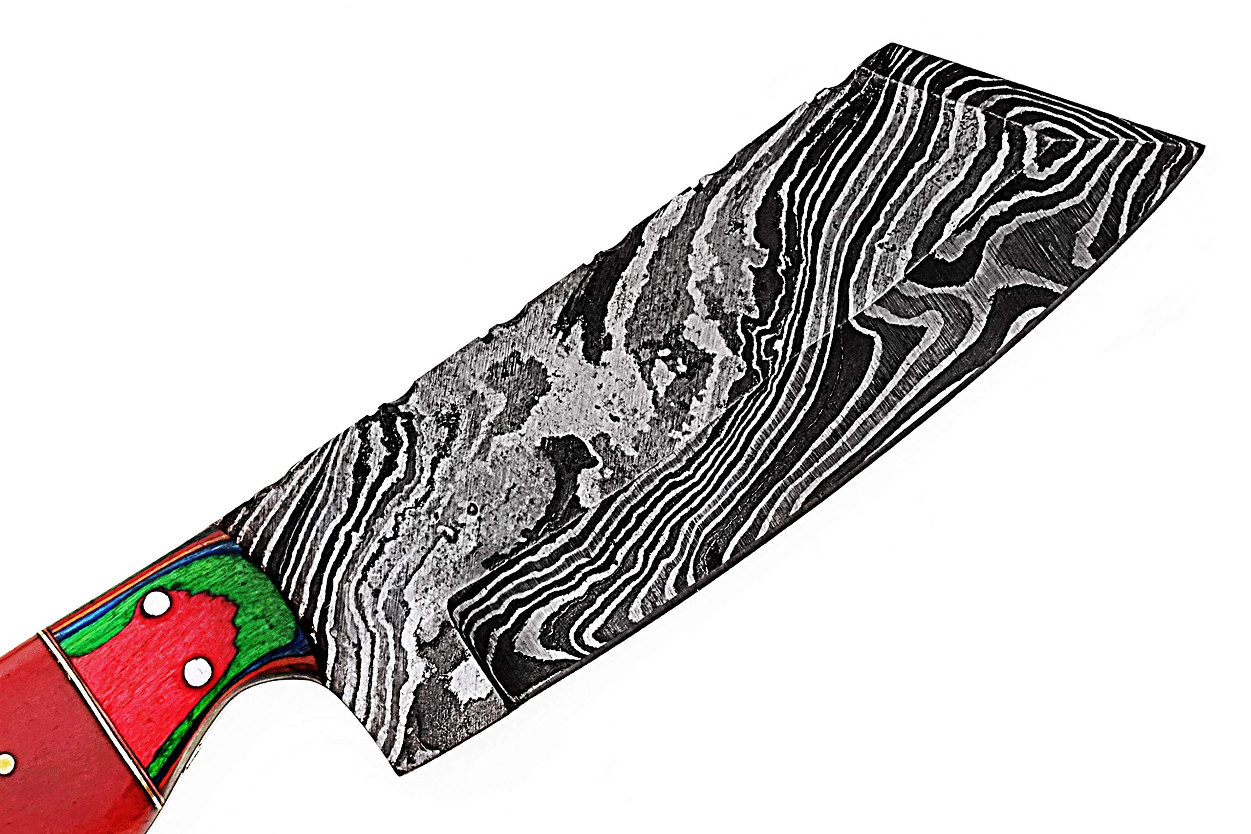 Damascus Steel Hunting Knife - Fixed Blade Knives with Sheath - Firm Grip Handle Made of Rose Wood (Mac)