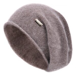 jaxmonoy cashmere slouchy knit beanie hat for women winter soft warm ladies fleece wool knitted skull beanies cap - brown