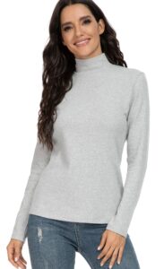 hieasyfit women's cotton mock turtle neck thermal baselayer top light gray large