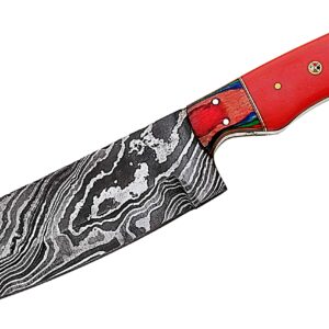 Damascus Steel Hunting Knife - Fixed Blade Knives with Sheath - Firm Grip Handle Made of Rose Wood (Mac)