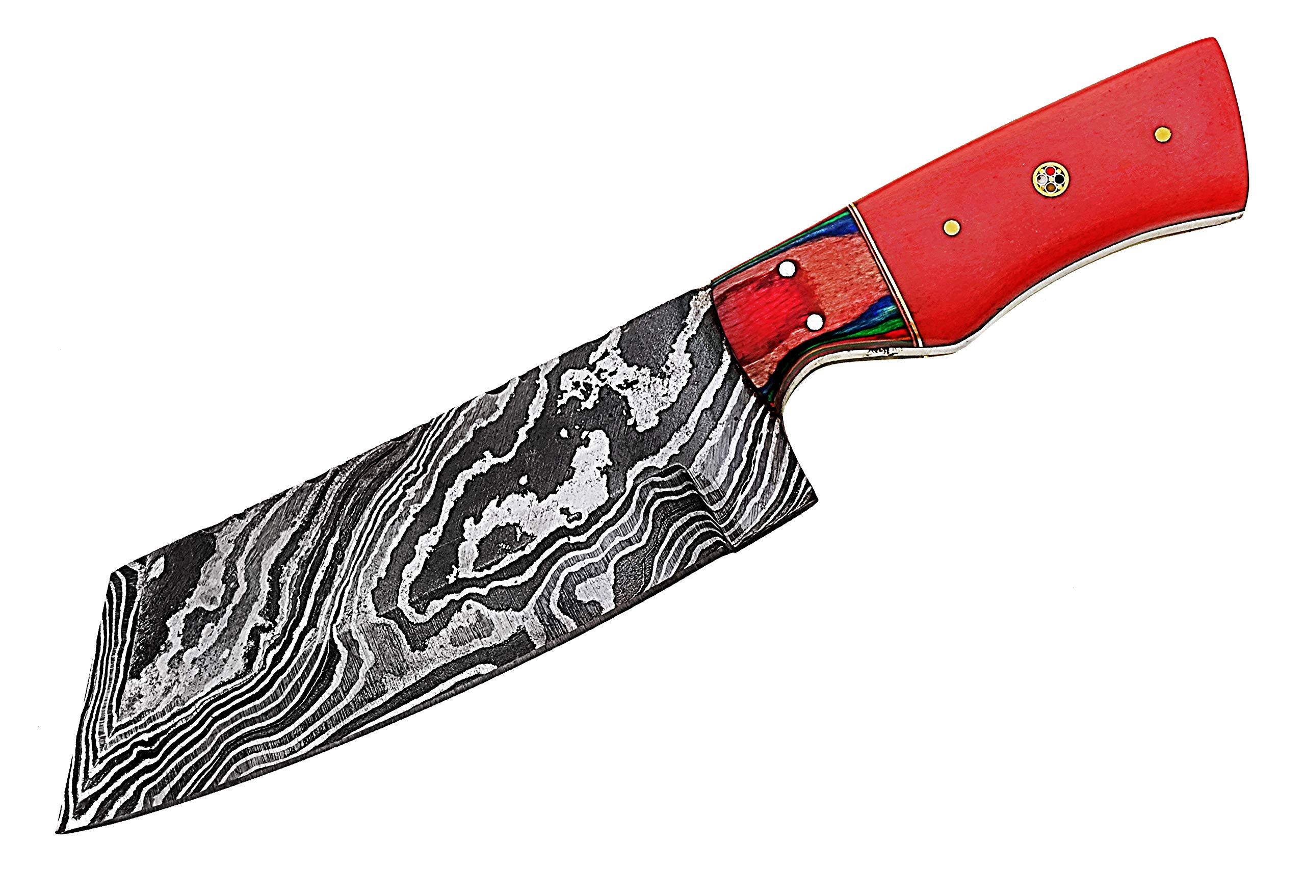 Damascus Steel Hunting Knife - Fixed Blade Knives with Sheath - Firm Grip Handle Made of Rose Wood (Mac)