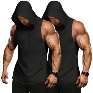 coofandy men's 2 pack workout hooded tank tops bodybuilding muscle cut off t shirt sleeveless gym hoodies