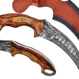 Damascus Steel Hunting Knife - Fixed Blade Knives with Sheath - Firm Grip Handle