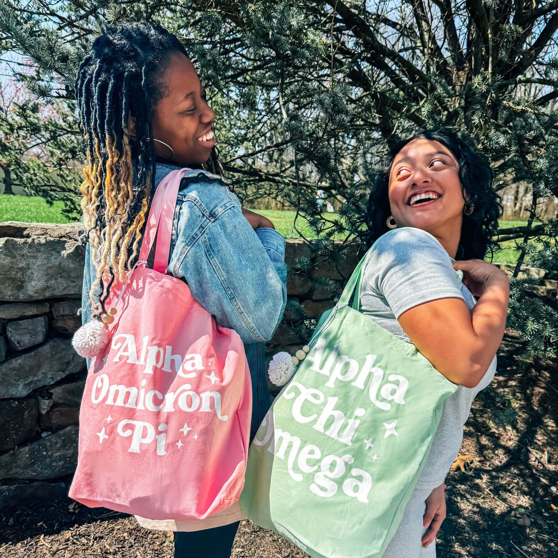 Sorority Shop Alpha Sigma Tau Retro Pom Pom Tote Bag