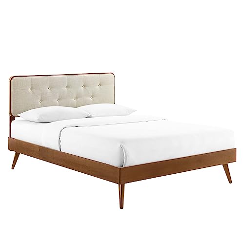 Modway MOD-6648-WAL-BEI Bridgette Twin Wood Platform Bed with Splayed Legs, Walnut Beige