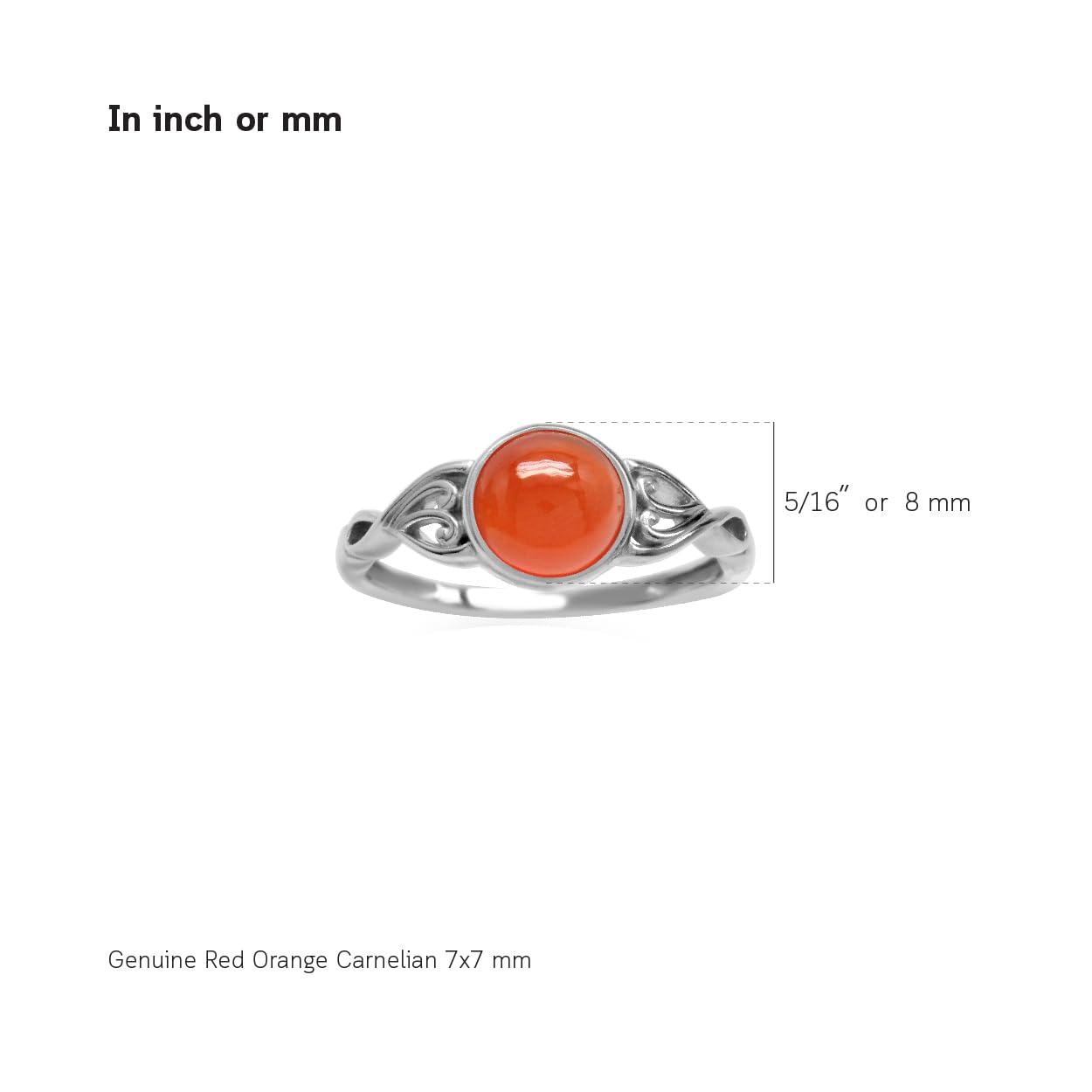 Silvershake Geunine Orange Carnelian Stone 925 Sterling Silver Victorian Style Solitaire Ring Size 7