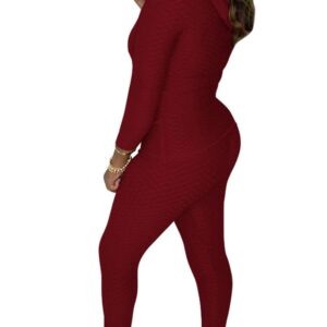 Elosele Womens Tracksuit Workout Outfits Sweatsuit - Long Sleeve Zip Up Hooded Jacket High Waist Textured Leggings Yoga Activewear Set Wine Red M