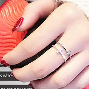 Flzaitian Simple Fashion Double Layer Cross Open Ring,Crystal Cross Finger Rings for Couple Women Girl (Silver)